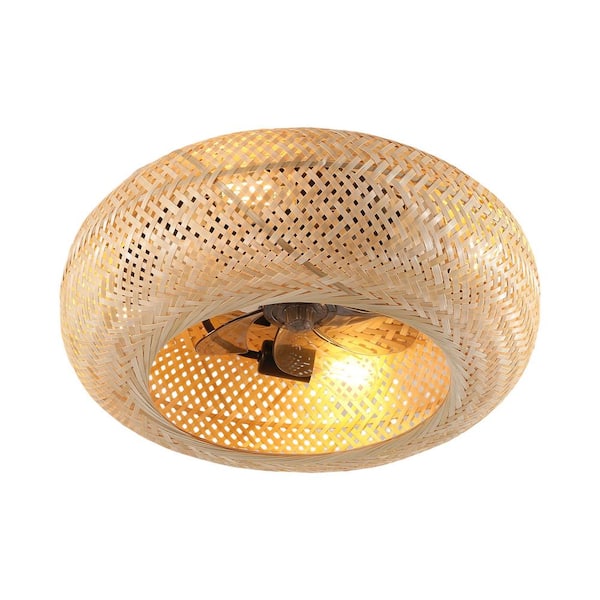 Keazile 19 in. Rustic Yellow Rattan Black Standard Flush-Mount Ceiling ...