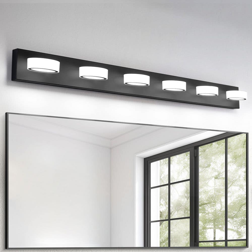 JUSHENG 50 in. 6 Light Black LED Vanity Light Bar with 270° Rotatable ...