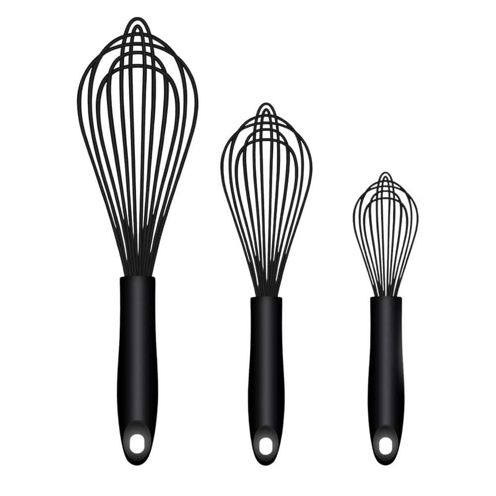 Anqtovp Black Silic1 Whisk Set of 3 Waterproof Non-Scratch Heat ...