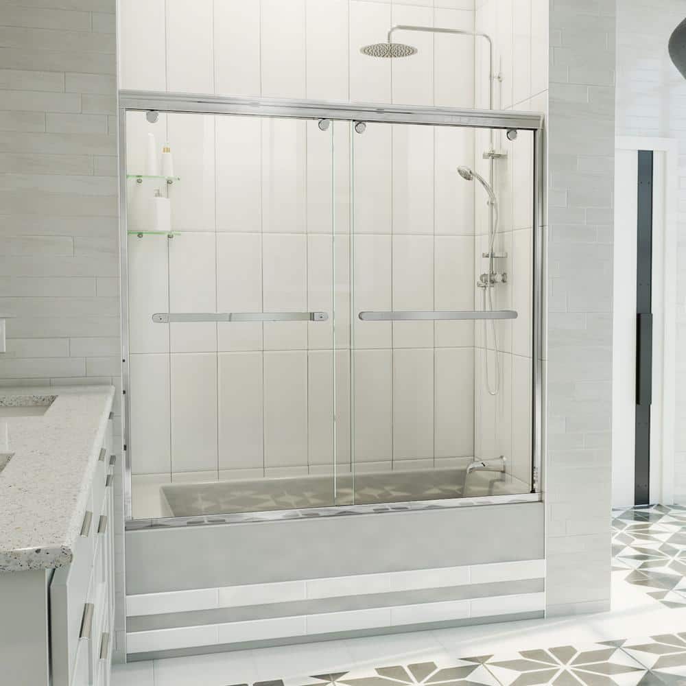 DreamLine Charisma-X 60 in. W x 58 in. H Sliding Semi Frameless Sliding Tub Door in Chrome with ...