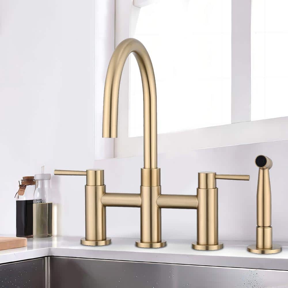 UPIKER Modern Double-Handle 360-Degree Swivel Spout Bridge Kitchen ...