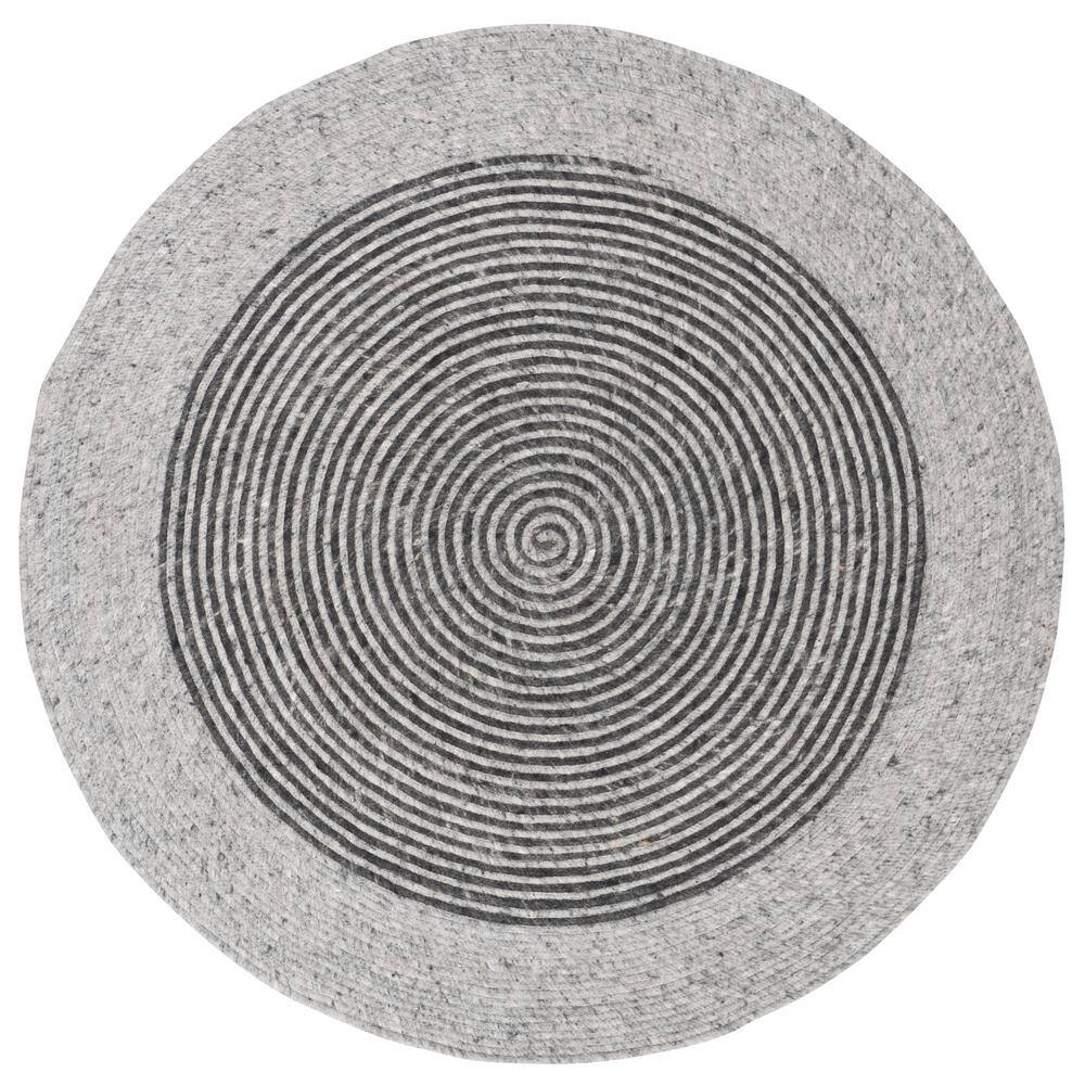 SAFAVIEH Braided Gray/Black 5 ft. x 5 ft. Round Striped Area Rug ...
