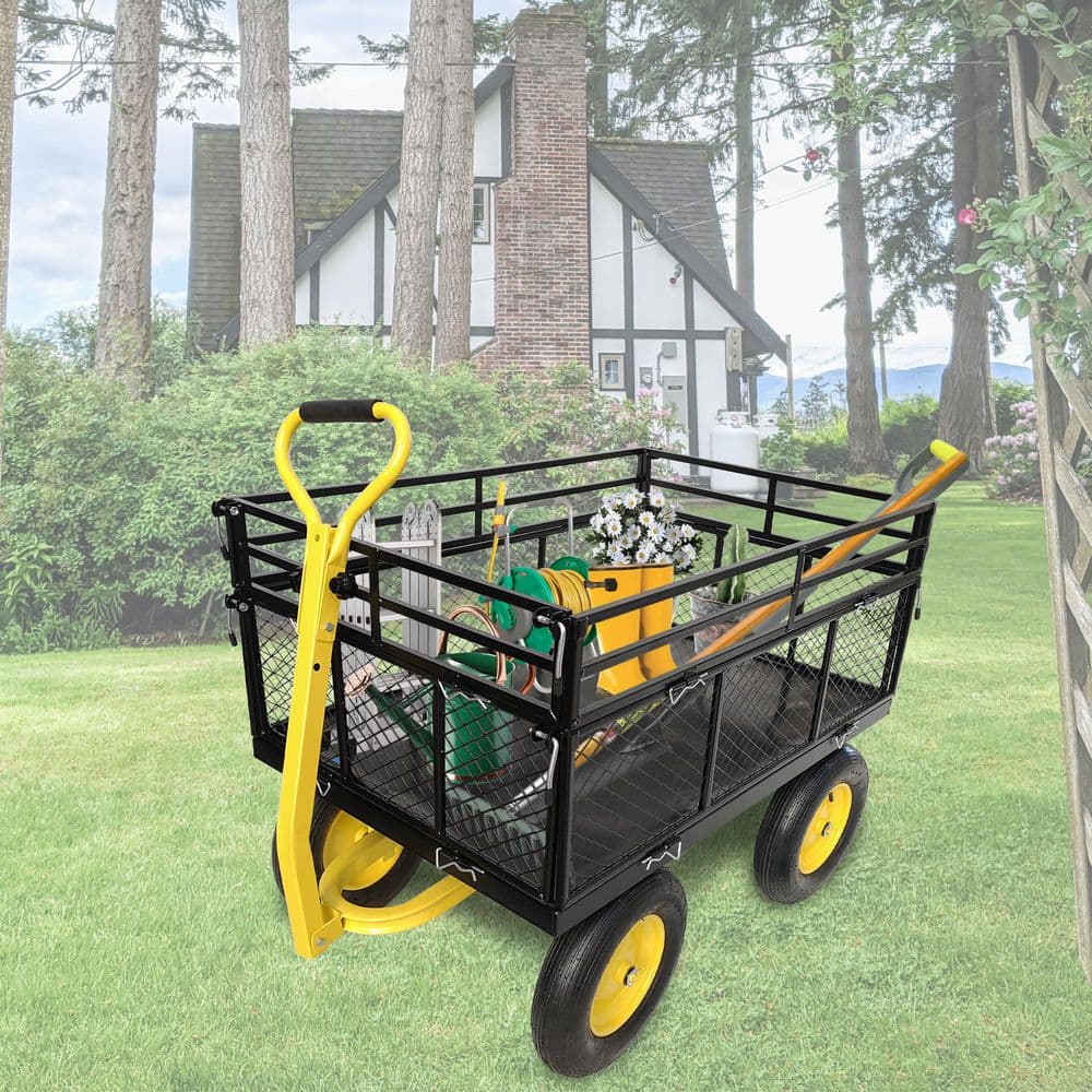 11.59 cu.ft. Metal Garden Cart, Big Wagon Cart Trucks with Detachable ...