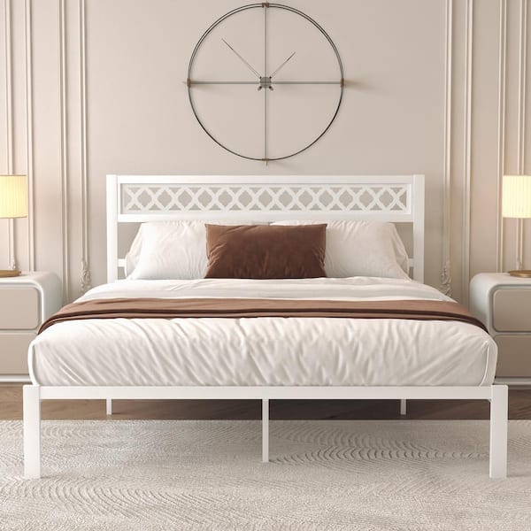 GALANO Candence Rossdale White Metal Frame Queen Platform Bed SH ...