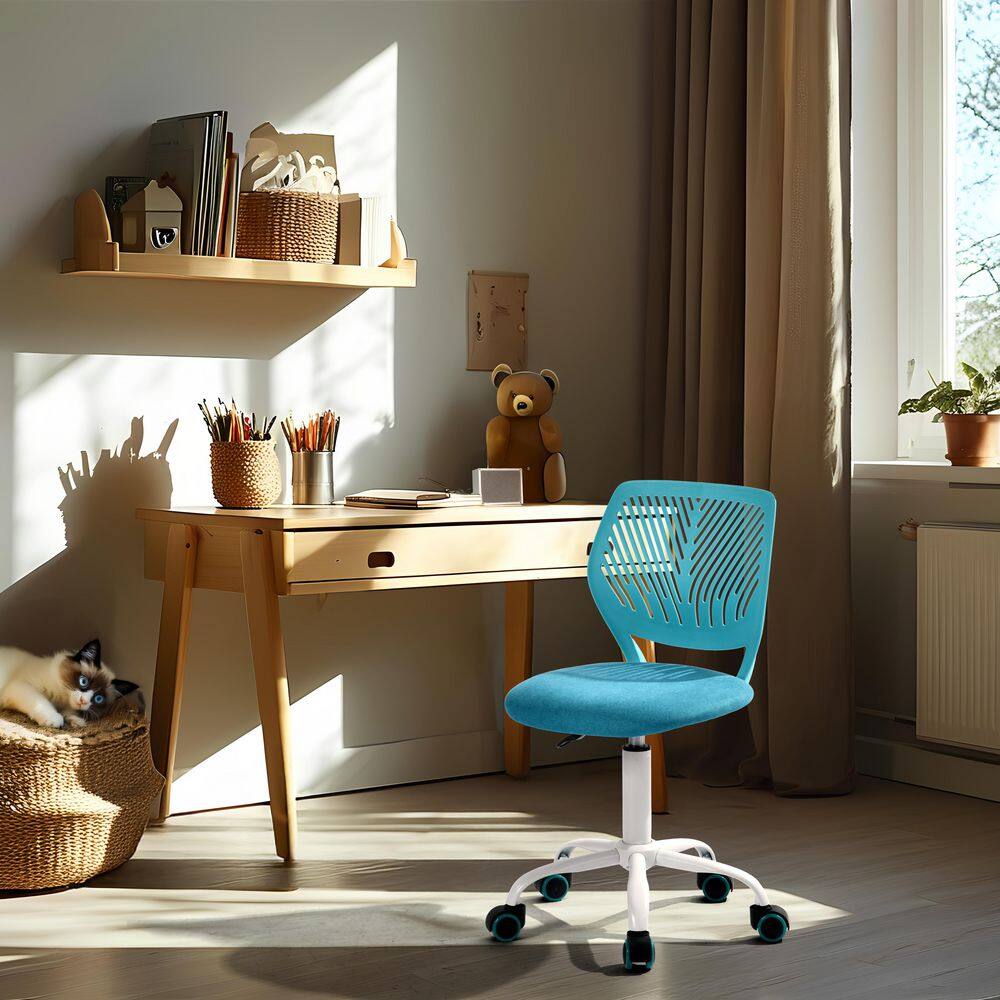 Homy Casa CARNAT Cyan Blue Ergonomic Kids Desk Chair Adjustable Height ...