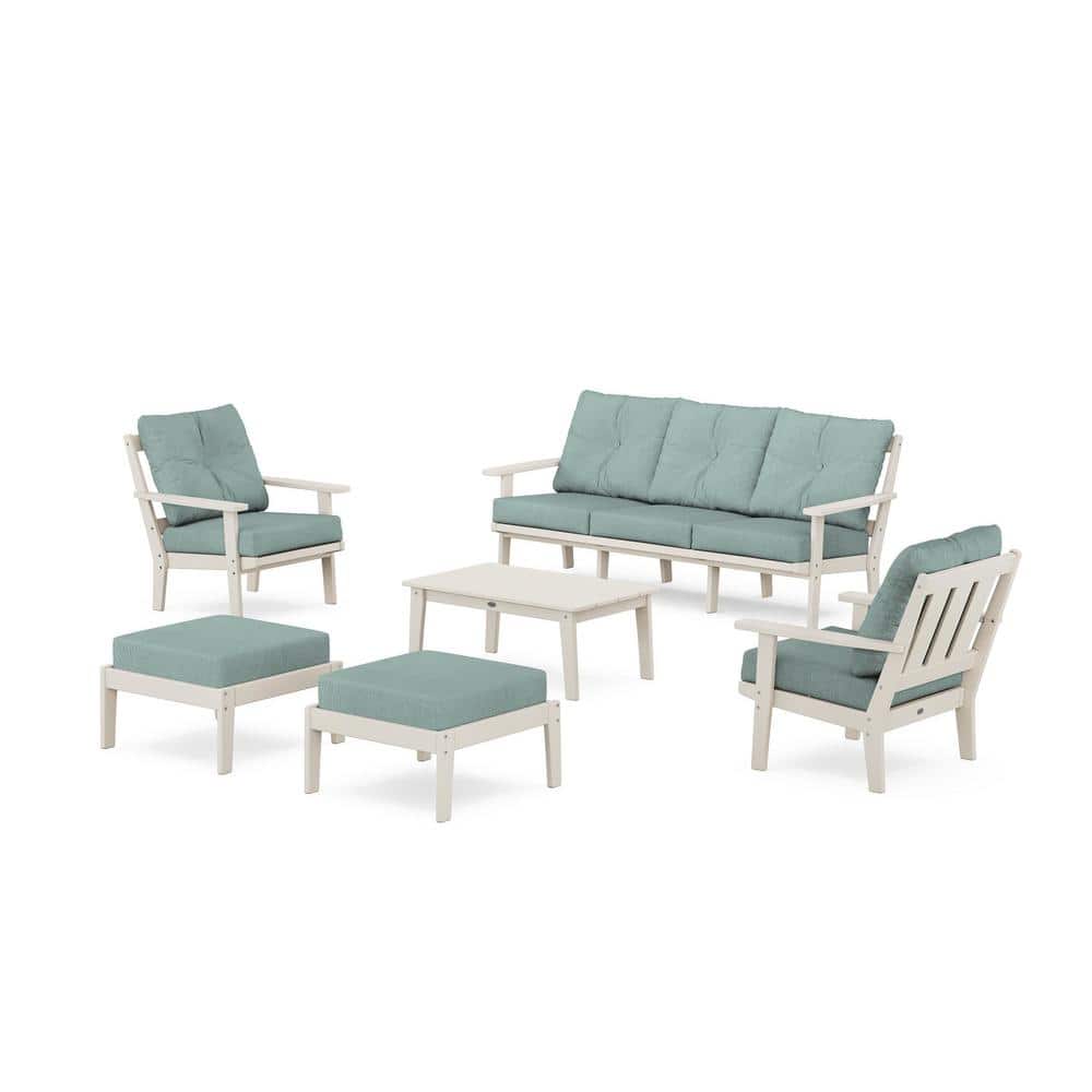 POLYWOOD Oxford 6-Pcs Plastic Lounge Sofa Set in Sand/Glacier Spa ...