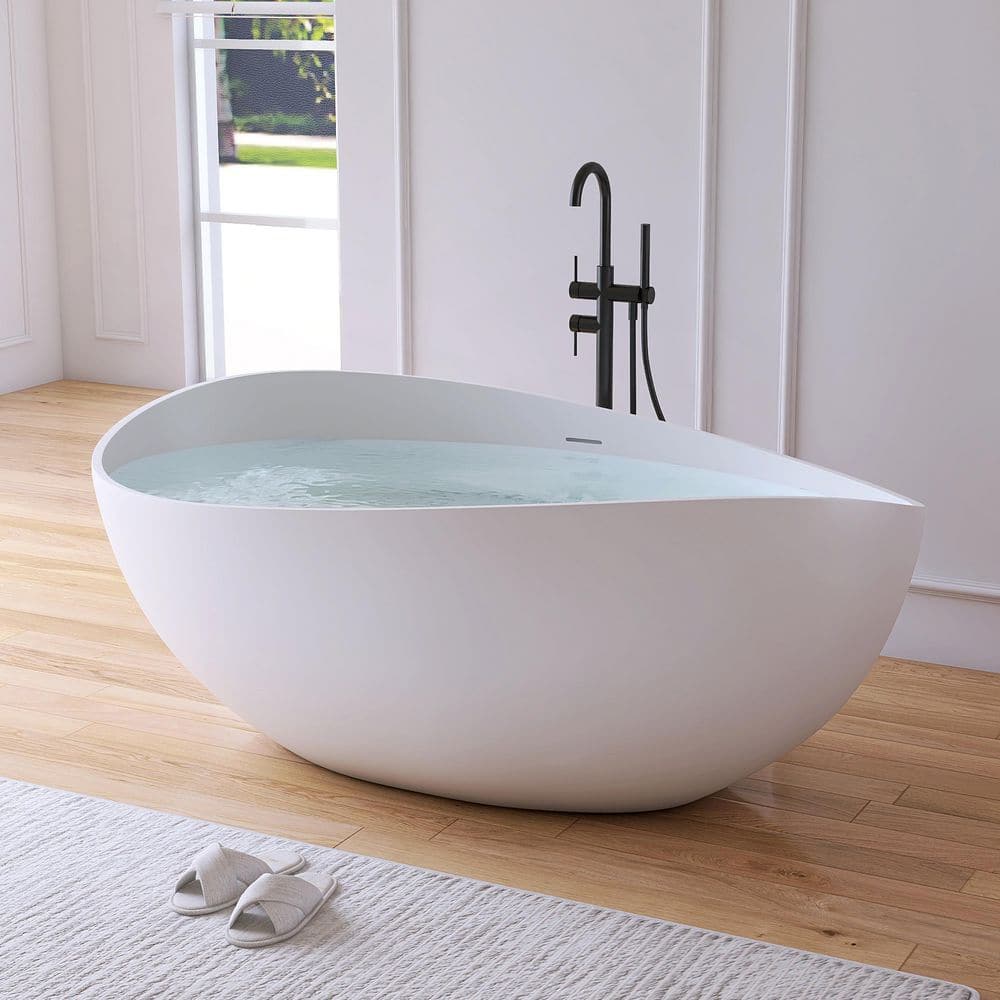 MEDUNJESS 63 in. x 38.5 in. Wave Stone Resin Solid Surface Flatbottom ...