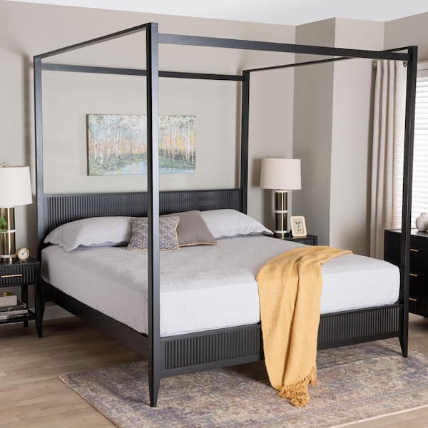 Black wood canopy bed king store