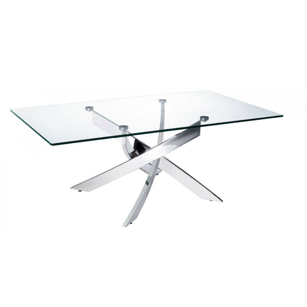 Benjara 47 in. Clear/Silver Large Rectangle Glass Coffee Table with ...
