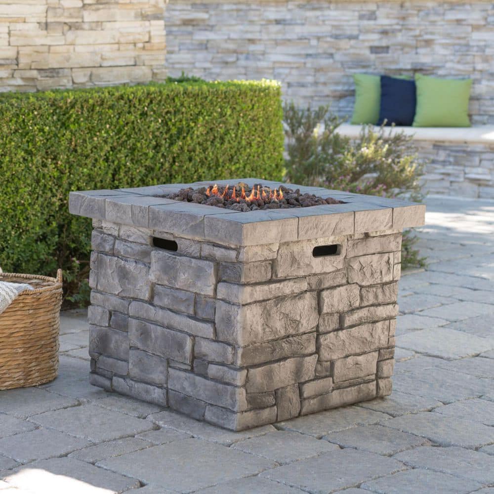 ToolCat 30 in. W x 24 in. H Outdoor Square MgO Gas Fire Pit Table-40,000 BTU in Grey MFC-29-NE ...