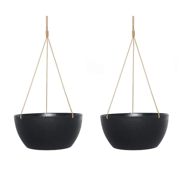 Mayne Caprio 14 in. Dia Black Resin Self Watering Hanging Planter (2 ...