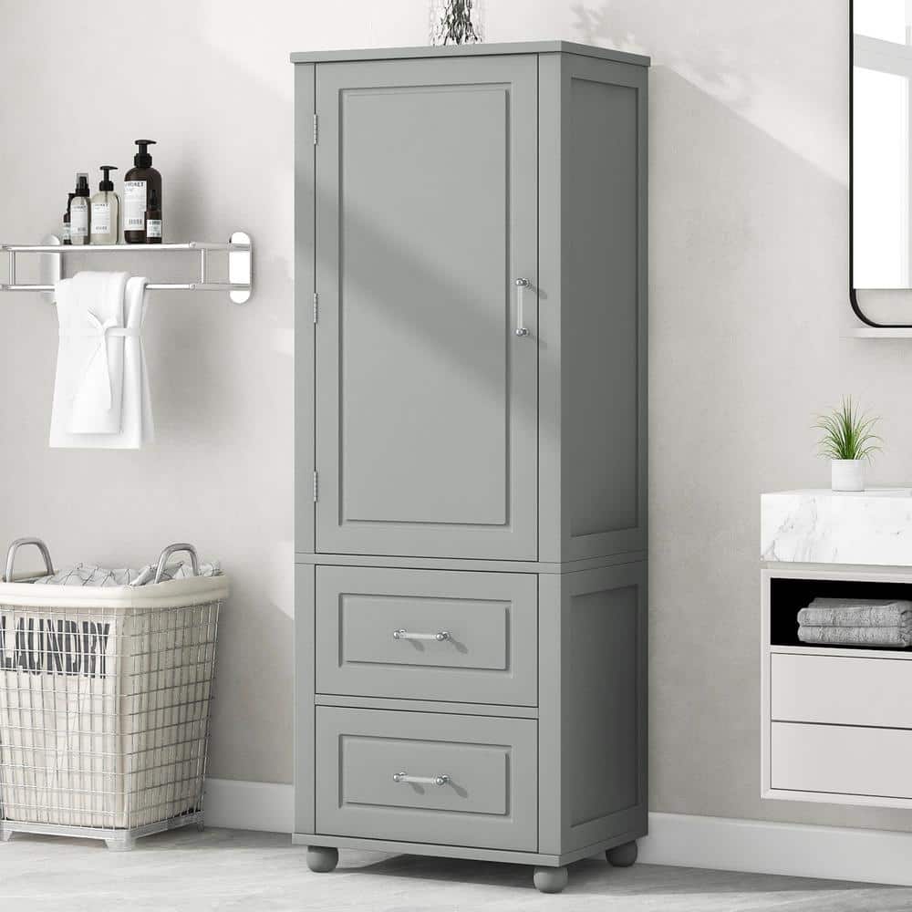 Polibi Gray 61.40 in. Accent Storage Cabinet with 2 Drawers and ...