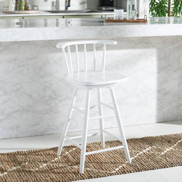 SAFAVIEH Ray 25 in. White Low Back Wood Frame Swivel Counter Stool ...