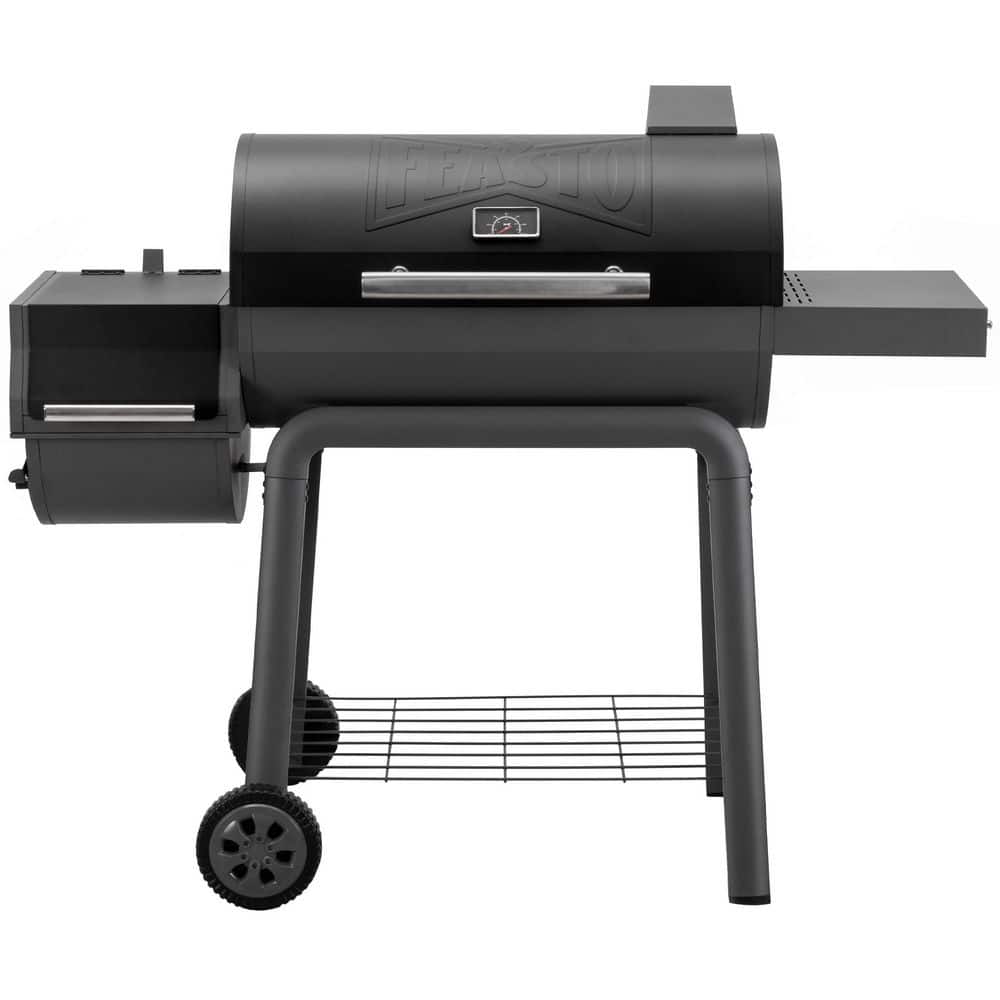 FEASTO Barrel 30 in. Heavy Duty Charcoal Grill in Black with Offset ...