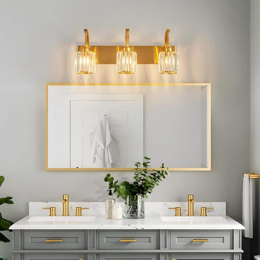 ZHLWIN Home Lighting 23.62 in. 3-Light Gold Round Vanity Lights with ...