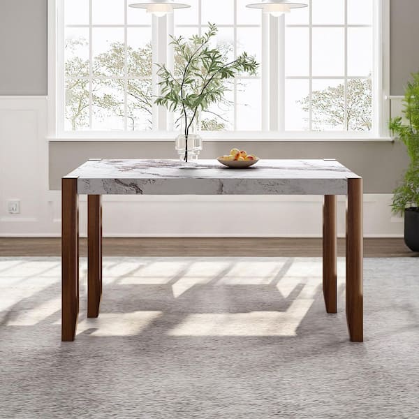 Polibi White Wood 46.5 in. 4 Legs Dining Table Seats 4 RS519-5057AAK ...