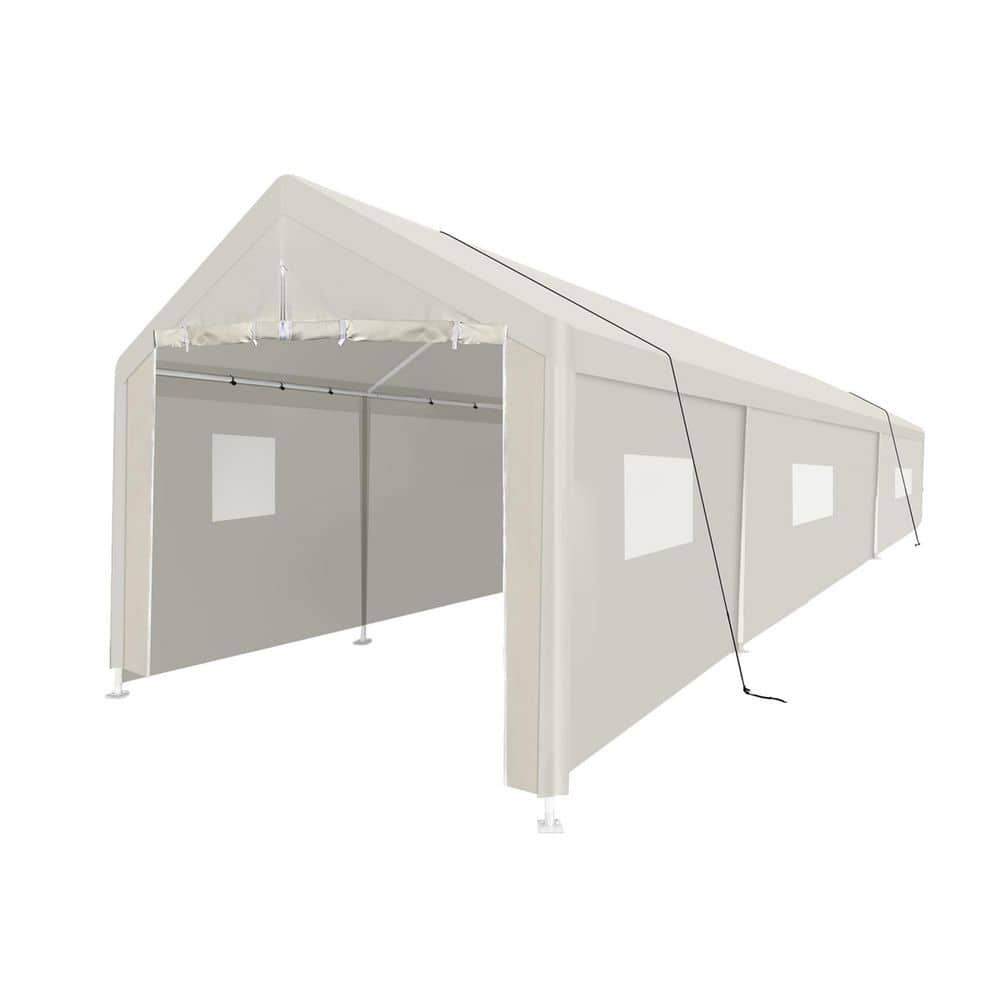 White 10 ft. W x 30 ft. D Heavy Duty Portable Carport, All-Weather ...