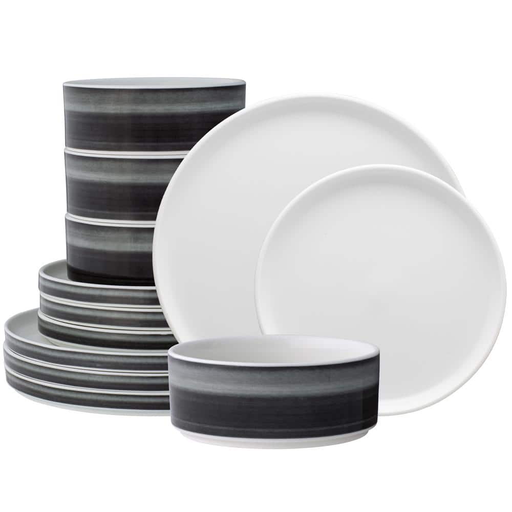 Noritake ColorStax Ombre Jet Black Porcelain Stax 12-Piece Dinnerware ...