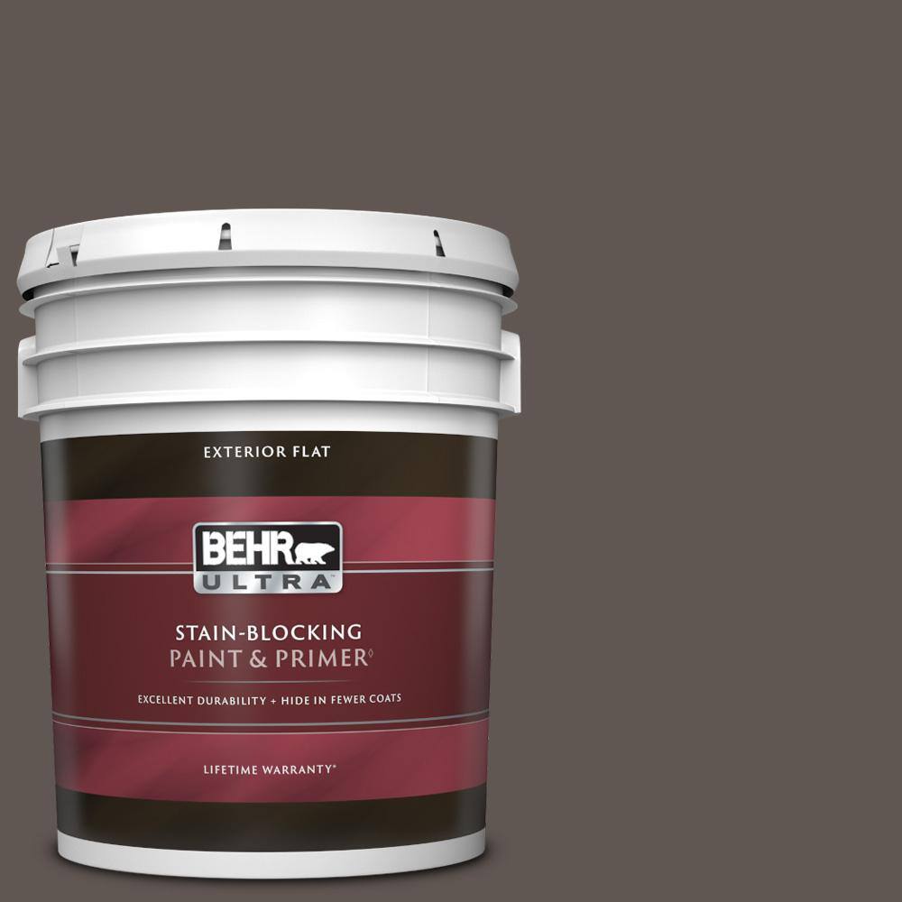 BEHR ULTRA 5 gal. #N140-7 Timber Brown Flat Exterior Paint & Primer ...