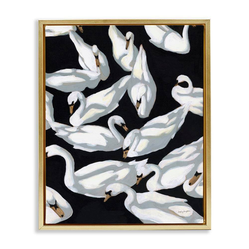 Stupell Industries Overlapping Swans on Black by Haley Knighten Gold ...