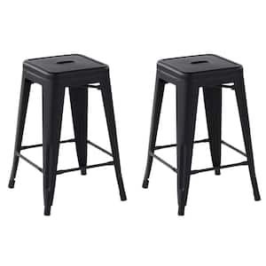 Homy Casa VUSTU 24 in. Kitchen Counter Height Black Metal Bar Stools ...