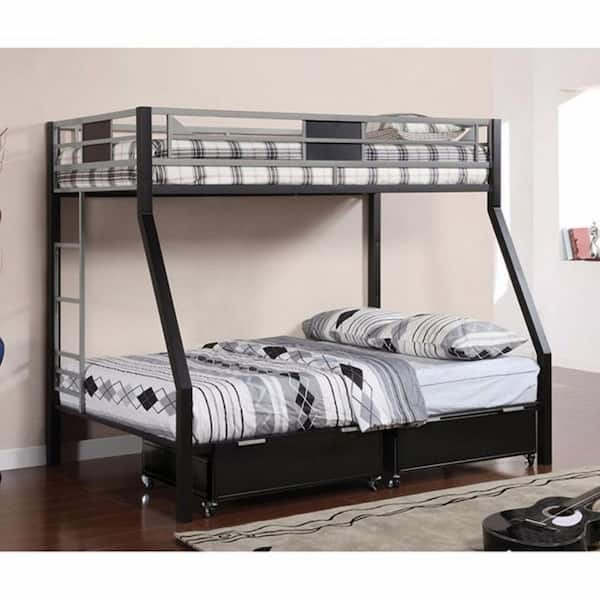 Benjara Silver and Black Full Adjustable Bunk Bed with Metal Frame ...