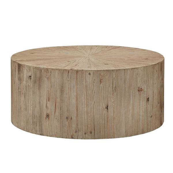 HomeSullivan Natural Distressed Reclaimed Wood Cylindrical Coffee Table ...
