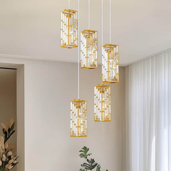 ZHLWIN Home Lighting 60W 5-Lights Gold Modern Crystal Pendant Light ...
