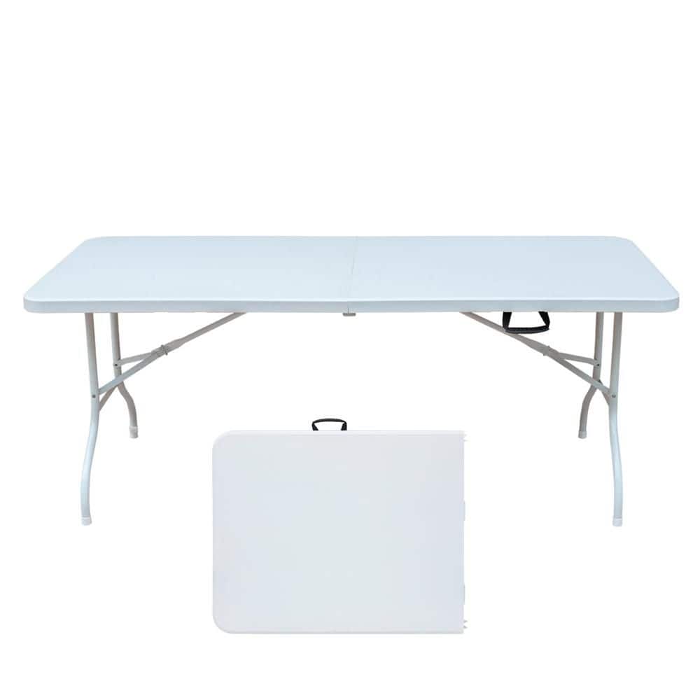 Folding Camping Table, 71 in. White Rectangle Steel High Load Bearing ...