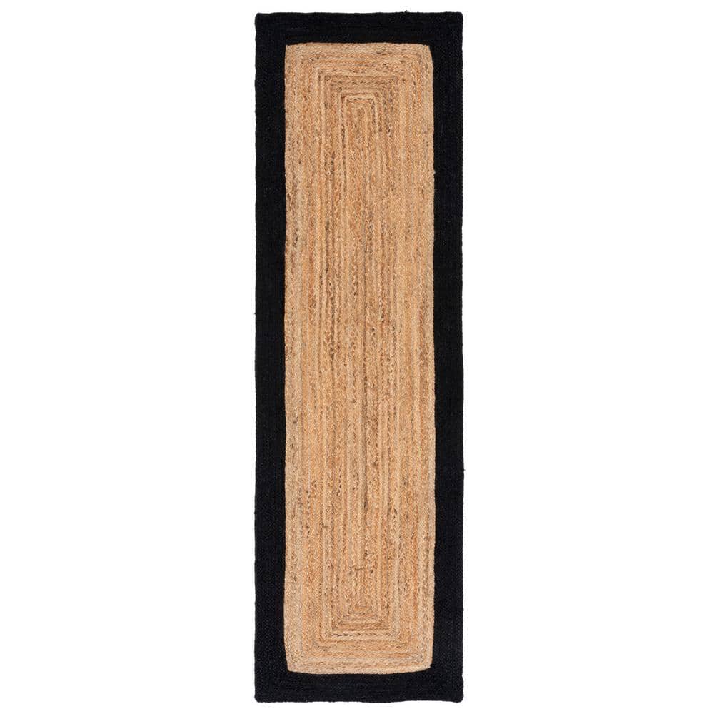 SAFAVIEH Natural Fiber Beige/Black 2 ft. x 10 ft. Woven Border Runner ...