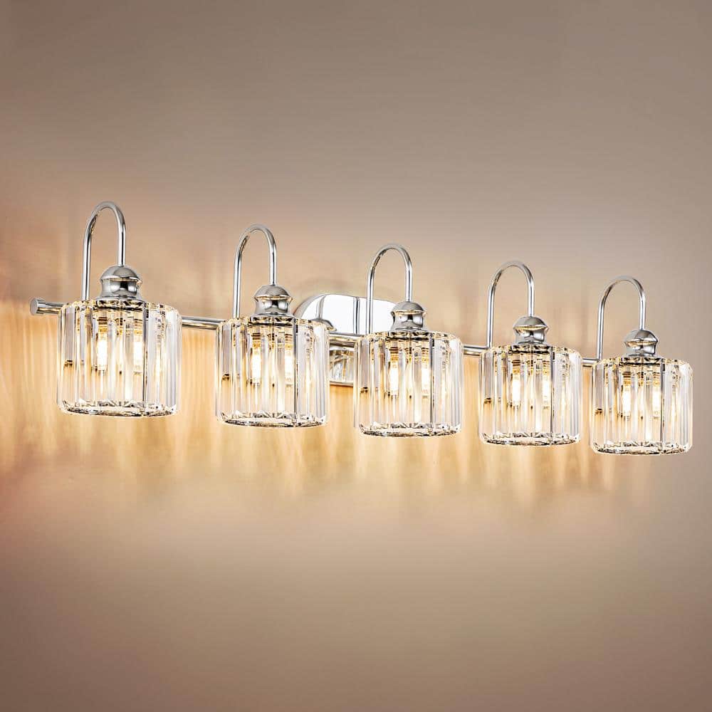Rennnsan Katherine 37.4 in. 5-Light Modern Chrome Bathroom Vanity Light ...