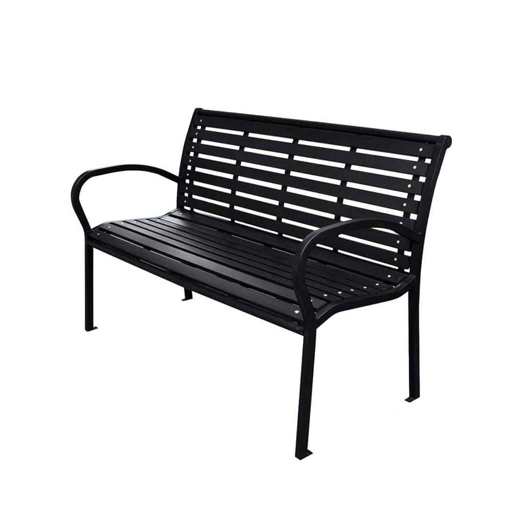 Boosicavelly 45.7 in. Metal Outdoor Bench with WPC Seat and Backrest ...