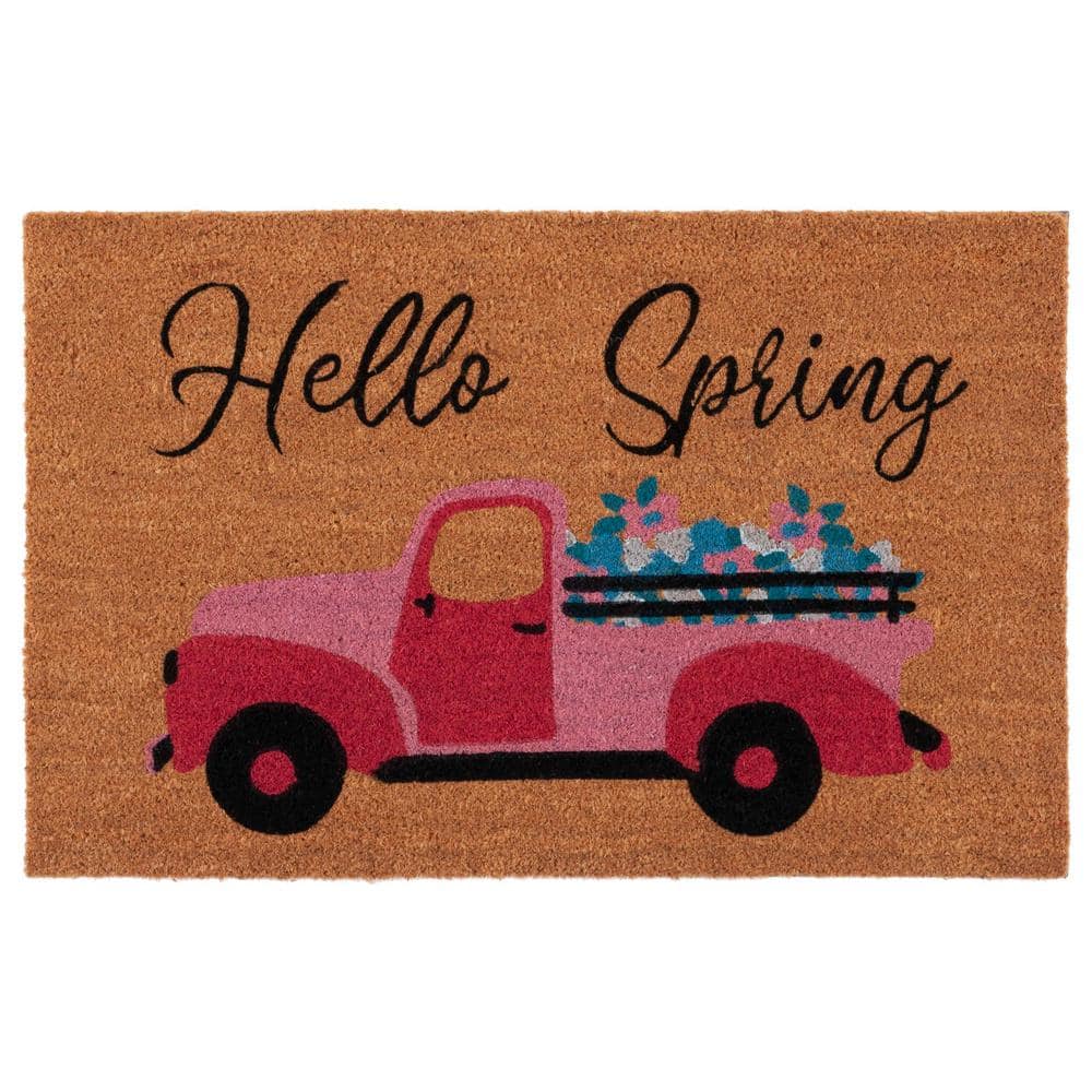 SAFAVIEH Hello Spring Truck Natural/Multi Door Mat 2 ft. x 3 ft. Indoor ...