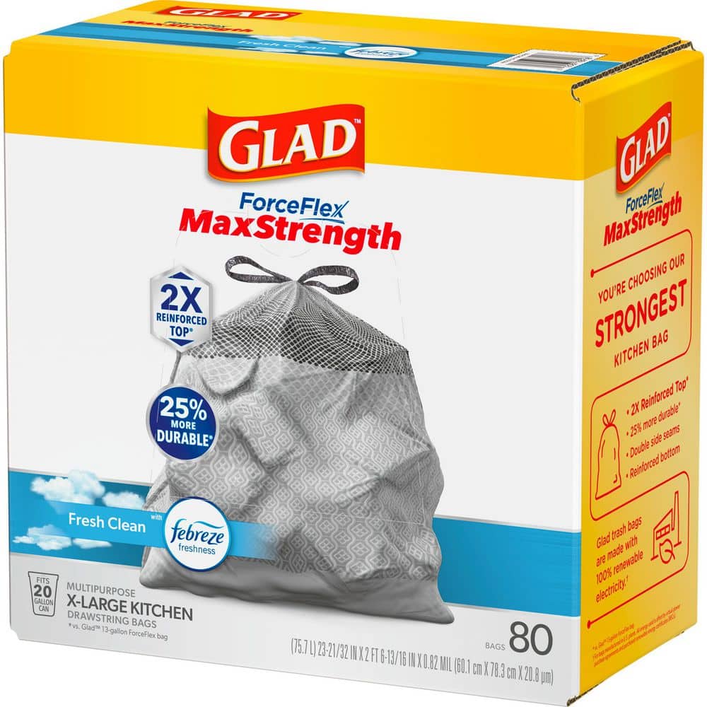 Glad 20 Gal. ForceFlex MaxStrength X-Large Kitchen Drawstring Fresh ...