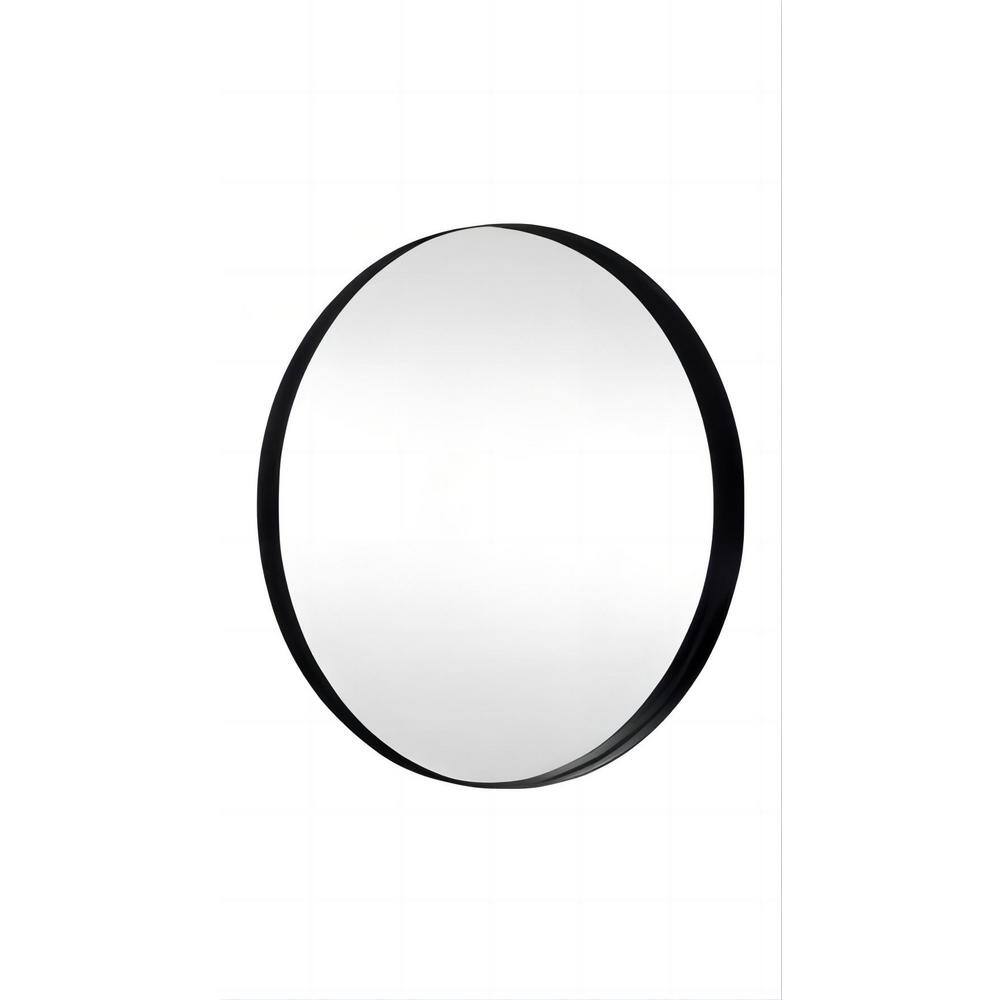 PexFix 35 in. W. x 35 in. H Deep Framed Metal Round Mirror in Black HD ...