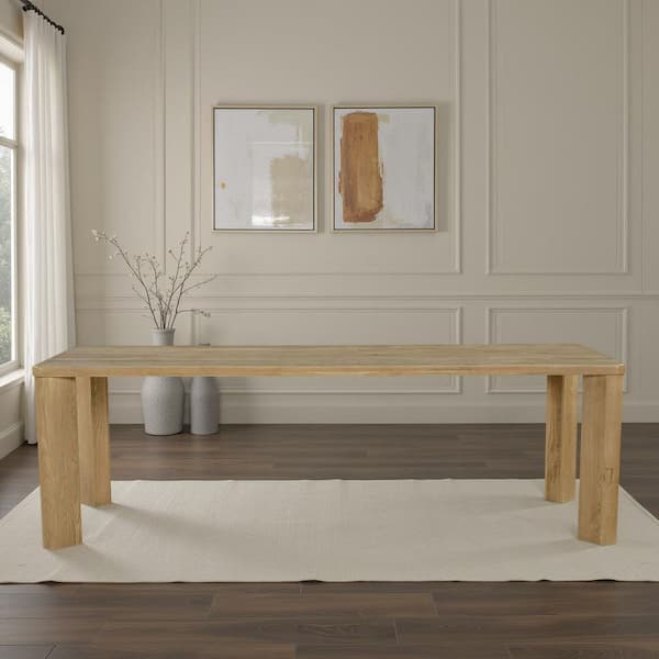 NADAAL STUDIOS Philip Modern Heritage Brown Solid Oak Wood 96 in. 4 Legs Base Dining Table Seats ...