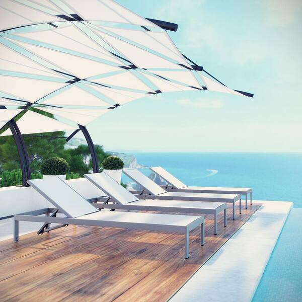 MODWAY Shore Aluminum Textilene Mesh Outdoor Patio 4-Poolside Chaise ...