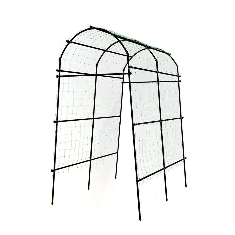 WELLFOR 71 in. H x 43 in. W Steel Garden Arch Trellis with PE Coated Metal Structure in Black ...
