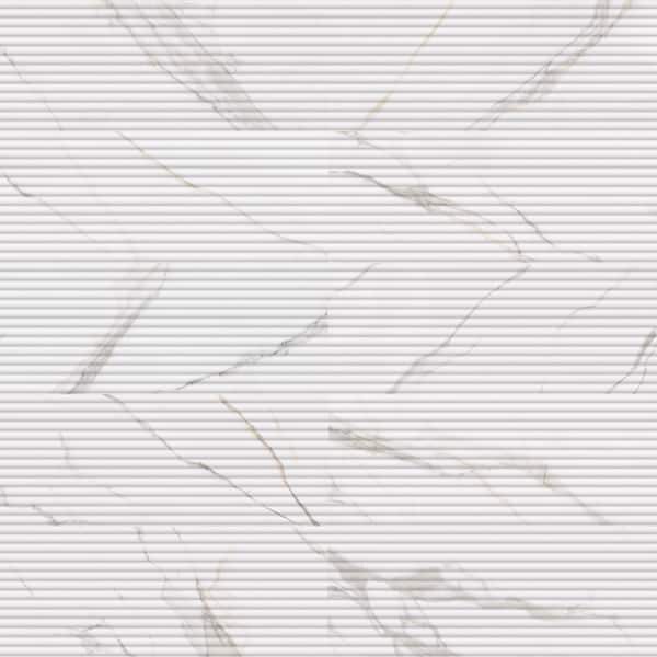Jeffrey Court Fluted Turret Calacatta White 12 in. x 36 in. Glossy ...