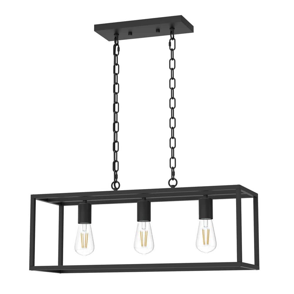 YANSUN 3-Light Matte Black Farmhouse Rectangular Chandelier for Kitchen ...