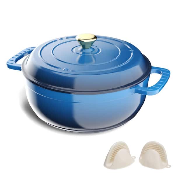 Karl home 5 qt. Enameled Cast Iron Round Dutch Oven in Blue with Lid ...