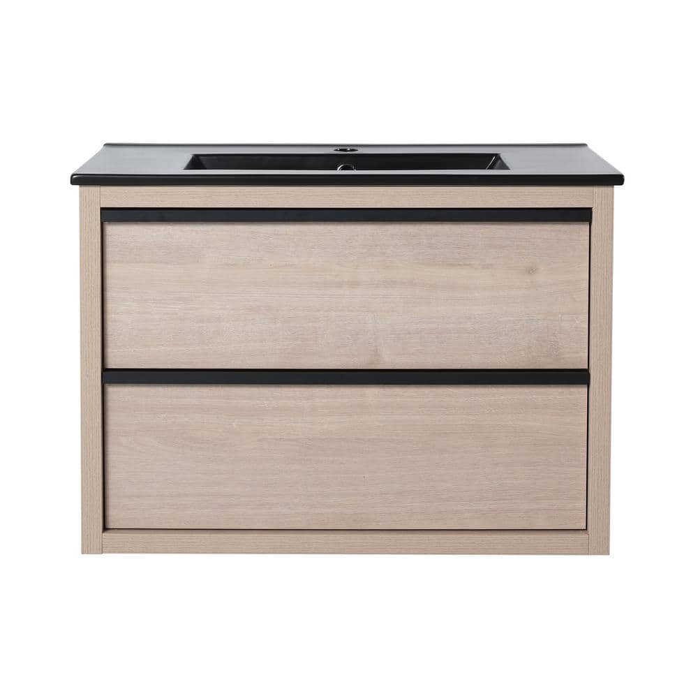 30 in. W x 18 in. D x 21 in. H Floating Bath Vanity in Plain Light Oak ...