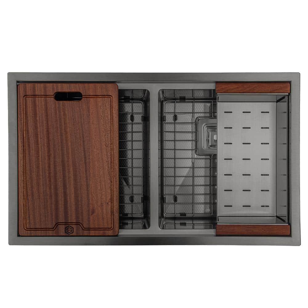 S STRICTLY KITCHEN + BATH 32 in. Undermount Double Bowl 16-Gauge Black ...