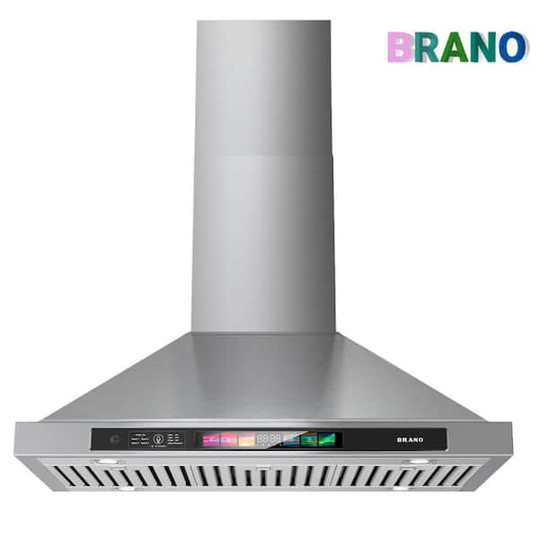 BRANO 30 in. 900 CFM Convertible Wall Mounted Range Hood in Stainless Steel with Carbon Filter ...
