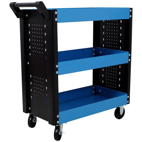 Tidoin 3-Tier Blue Steel Heavy Duty Rolling Utility Tool Cart with ...