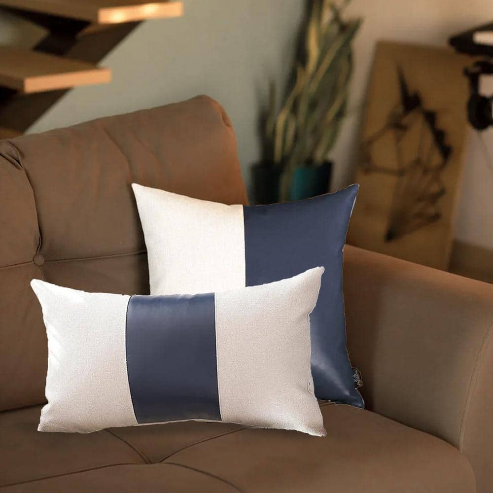 HomeRoots Charlie Set of 2-Navy and White Modern Throw Pillows 1 in. x ...