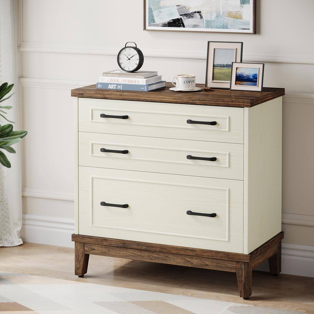TRIBESIGNS WAY TO ORIGIN Delia 3-Drawer White Walnut Wood 32.28 in. W ...