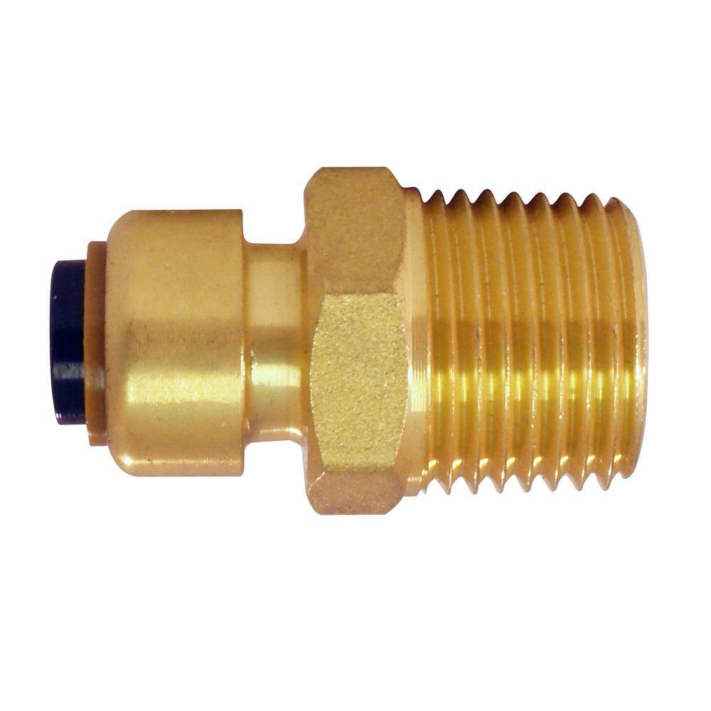 Tectite 1/4 in. (3/8 in. ) Brass Push-To-Connect x 1/2 in. Male Pipe Thread Reducing Adapter ...