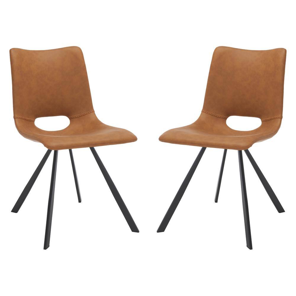 SAFAVIEH Mika Cognac/Black 18 in. Iron Dining Chair Set of 2 DCH3009B ...