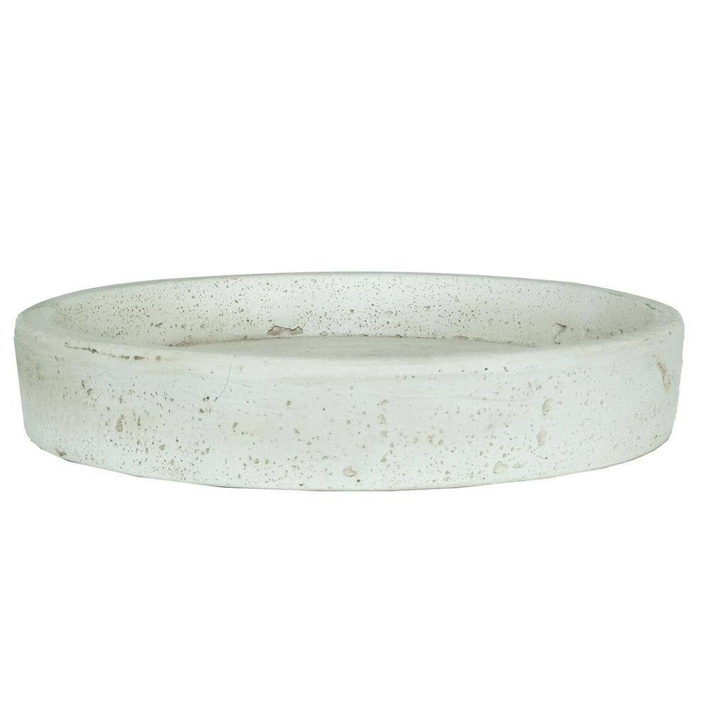 MPG 11 in. Dia White Stone Smooth Cement Cast Stone Fiberglass Saucer ...